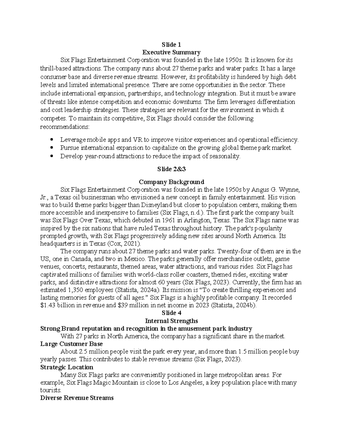 Six Flags Entertainment - Slide 1 Executive Summary Six Flags ...