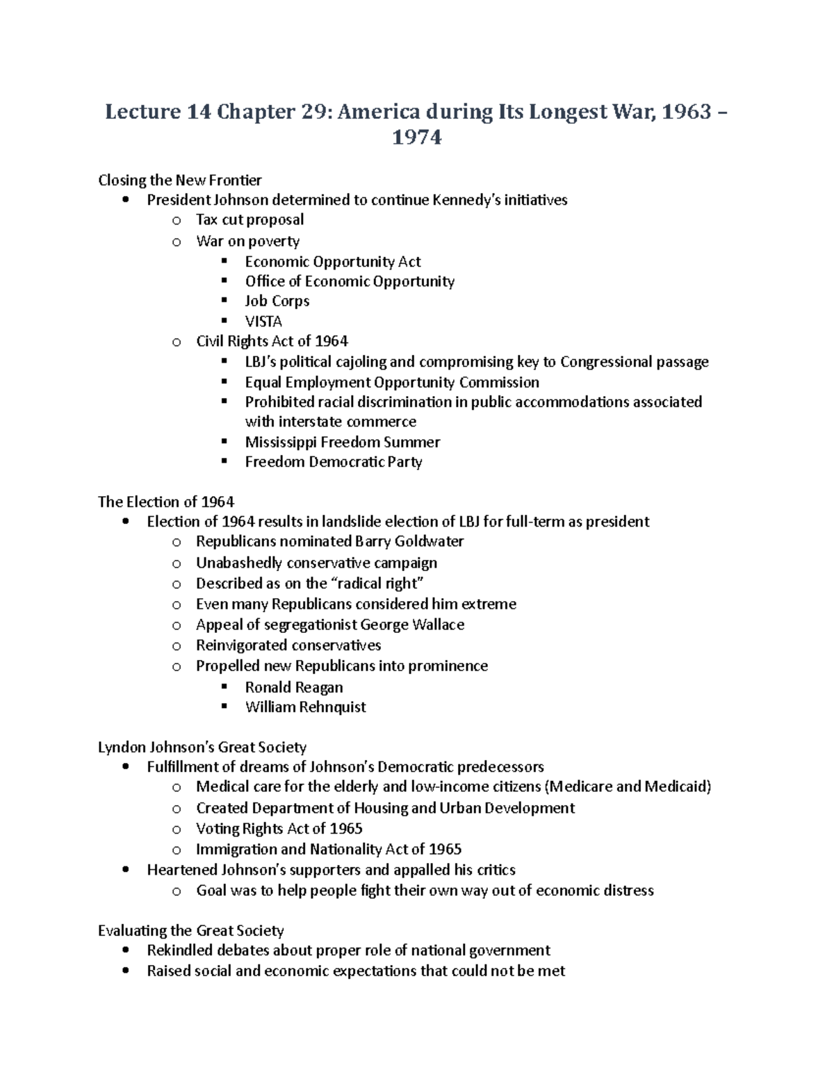 HIST 180 Lecture 14 - Lecture 14 Chapter 29: America during Its Longest ...
