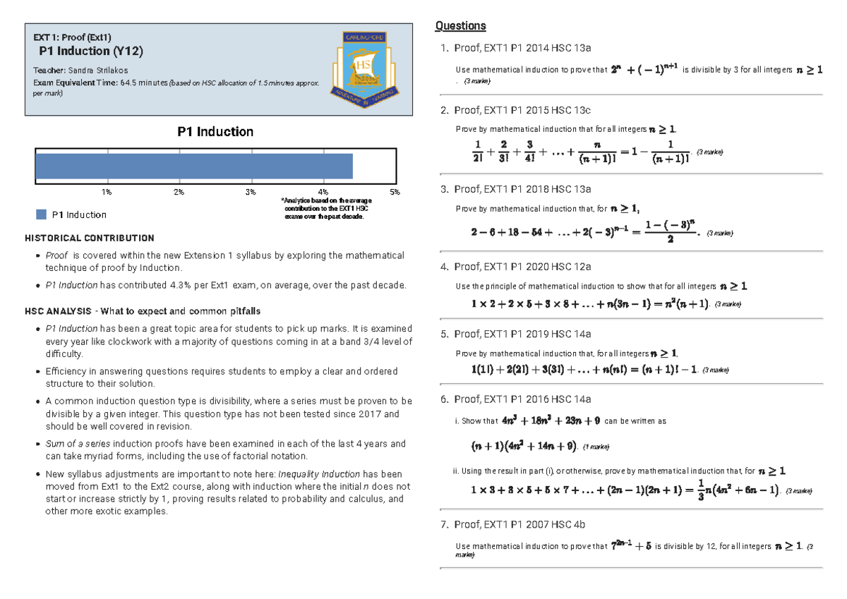 Proof BY Induction - EXT 1: Proof (Ext1) P1 Induction (Y12) Teacher ...