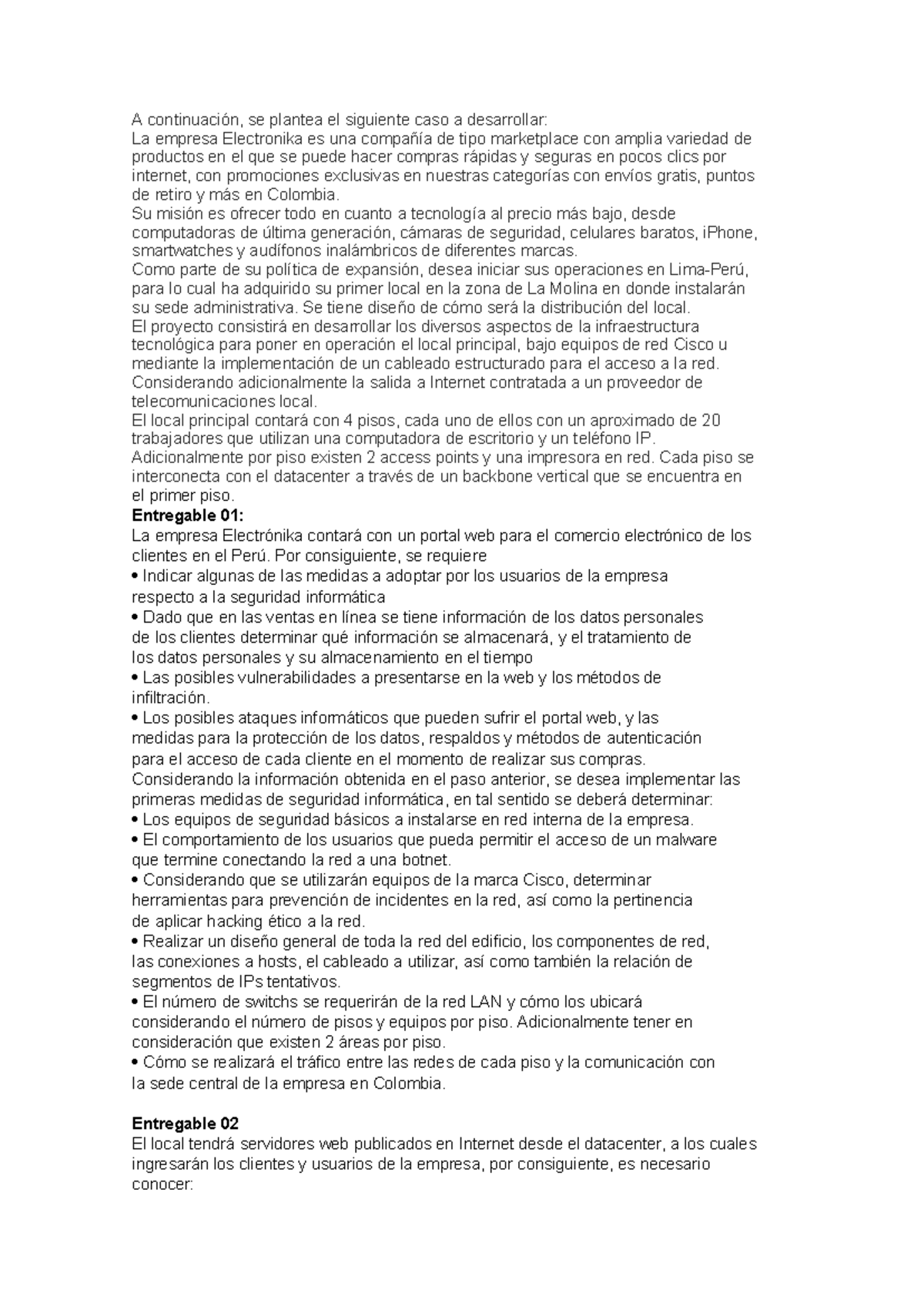 Entregable 1 y 2 - A continuación, se plantea el siguiente caso a ...