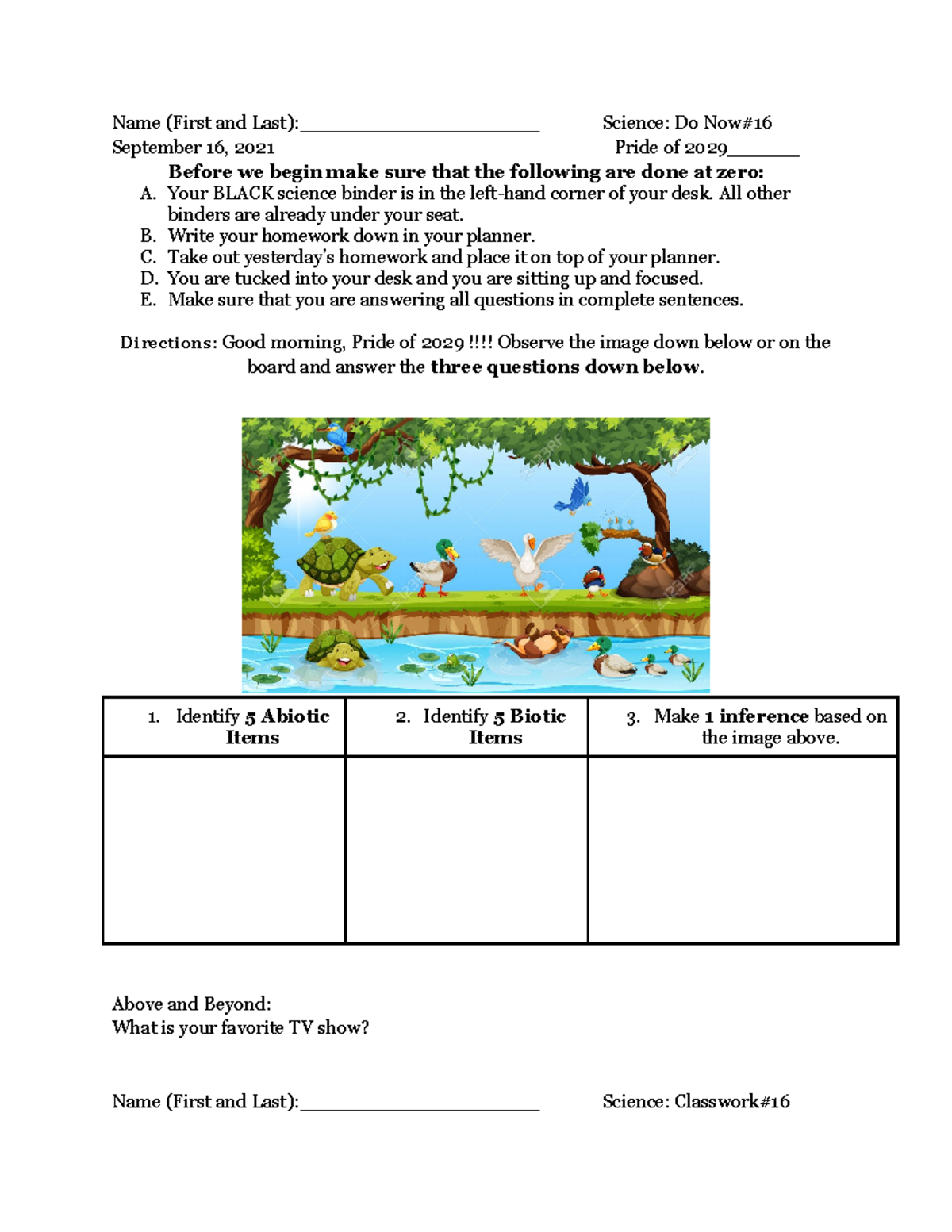 Science work for September 16, 2021 - Name (First and Last ...
