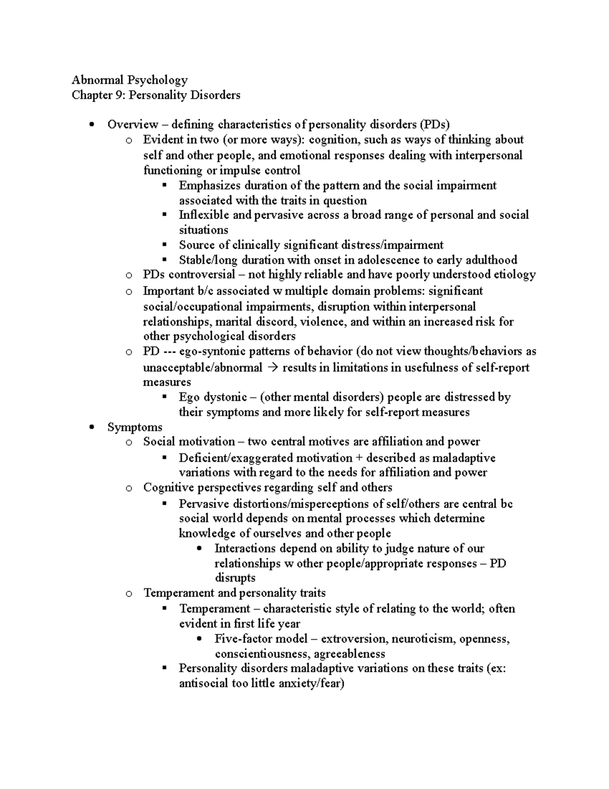 Ch9 pdisorders - Lecture notes 9 - Abnormal Psychology Chapter 9 ...