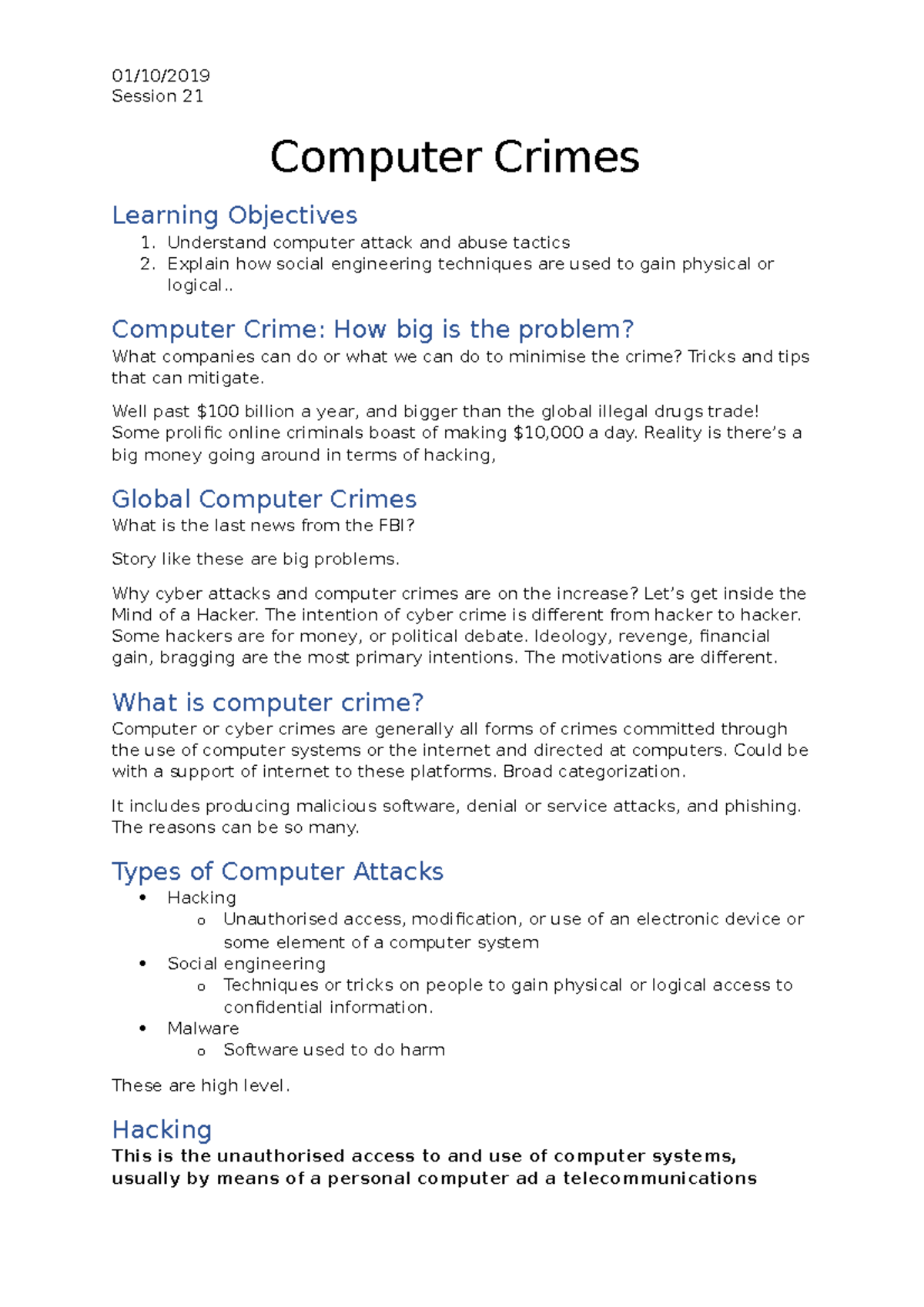Session 21 Computer Crimes - Session 21 Computer Crimes Learning ...