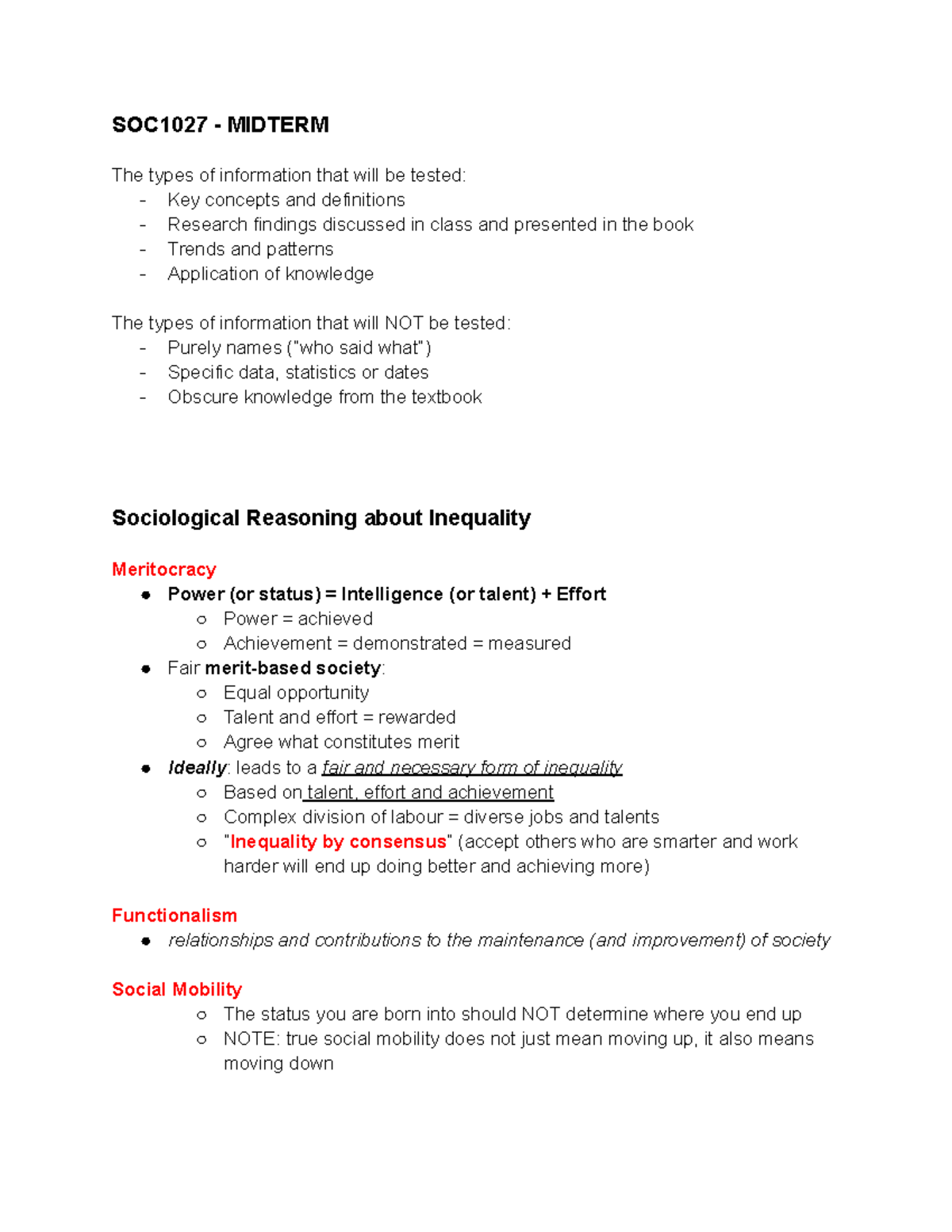 Midterm Exam Notes - SOC1027 - MIDTERM The types of information that ...