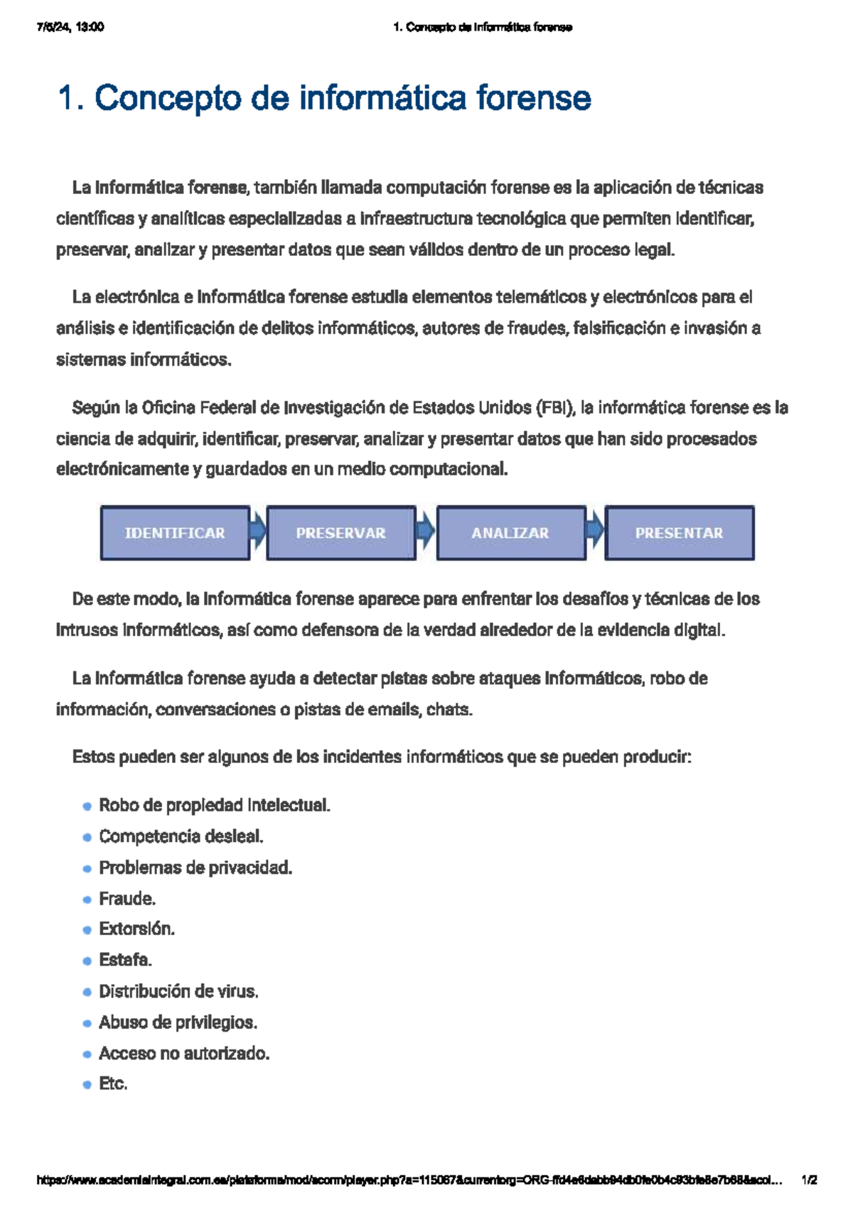 1. Concepto de informatica Forense - 13:00 1. Concepto de informática forense 1. Concepto de ...