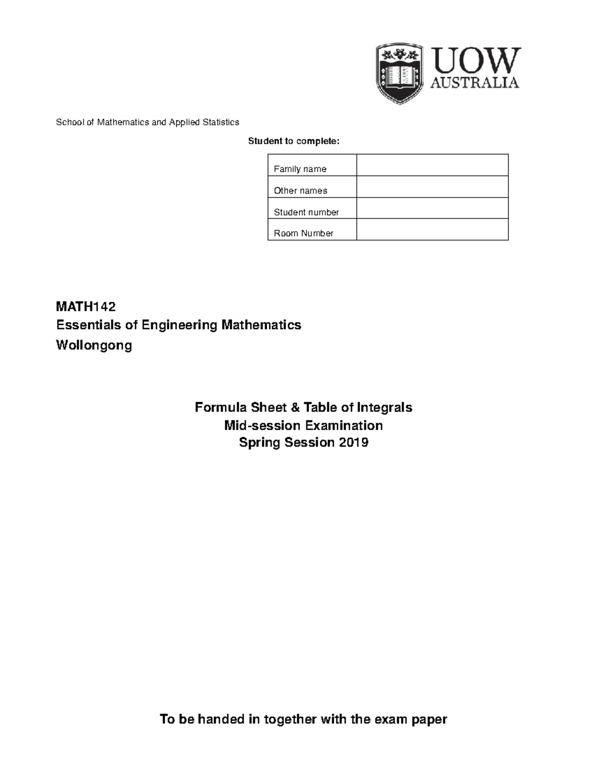 Engineering Mathematics Exam Formulas - Studocu