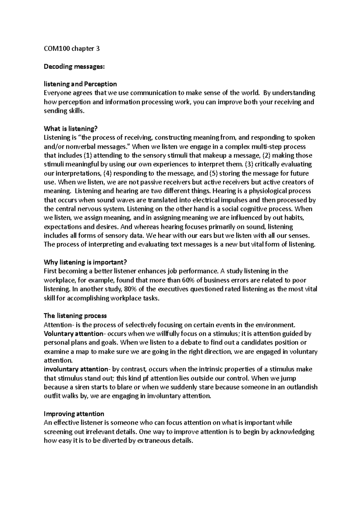 COM100 chapter 3 - By understanding how perception and information processing work, you can ...