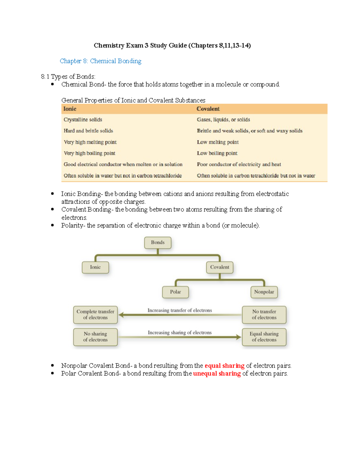 Chemistry Exam 3 Study Guide - Chemistry Exam 3 Study Guide (Chapters 8 ...