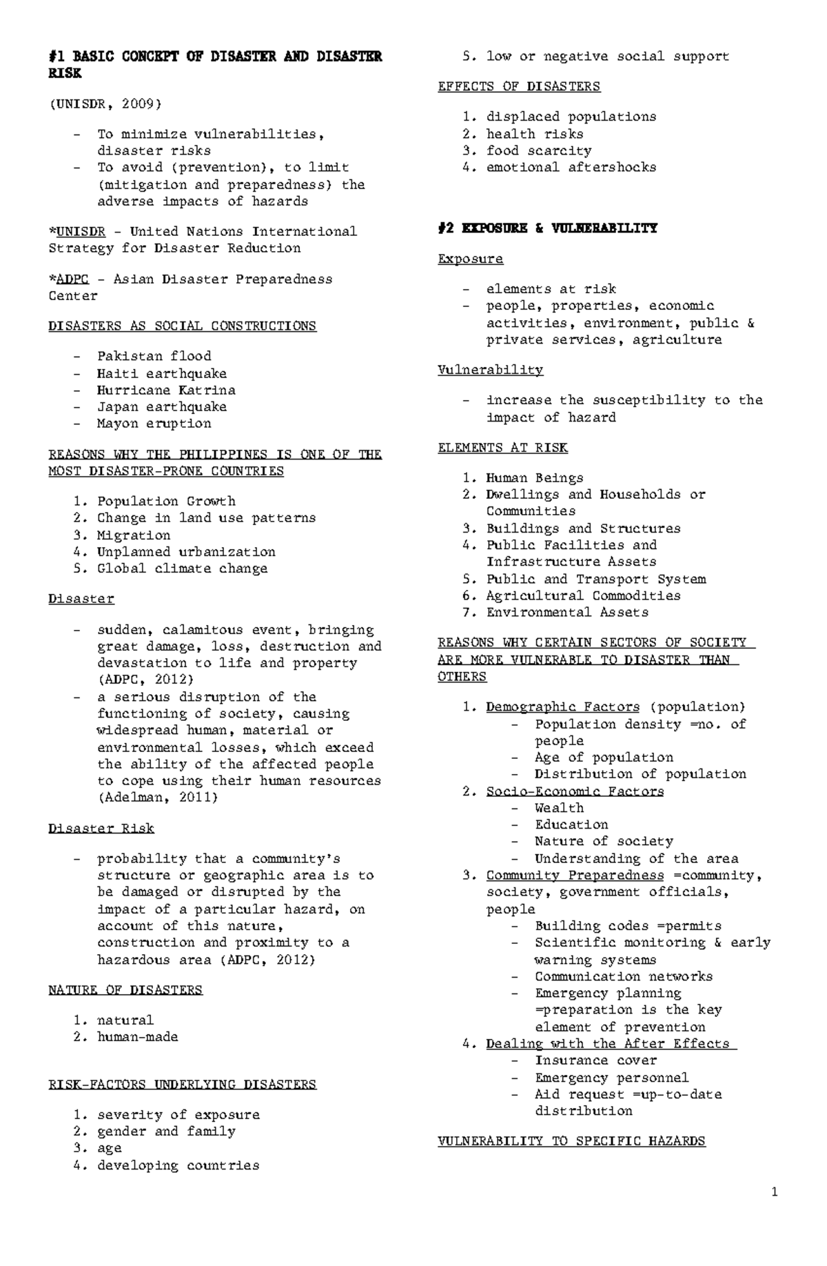Drrr-reviewer - mmin - # 1 BASIC CONCEPT OF DISASTER AND DISASTER RISK ...