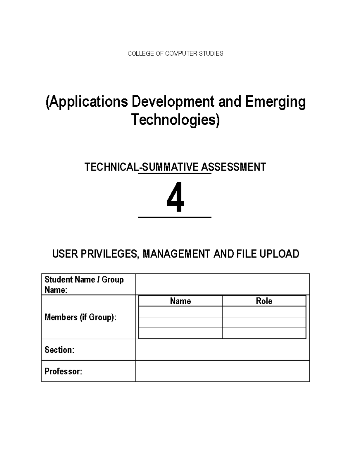 SA4 - User Privileges, Management and File Upload - COLLEGE OF COMPUTER STUDIES (Applications ...