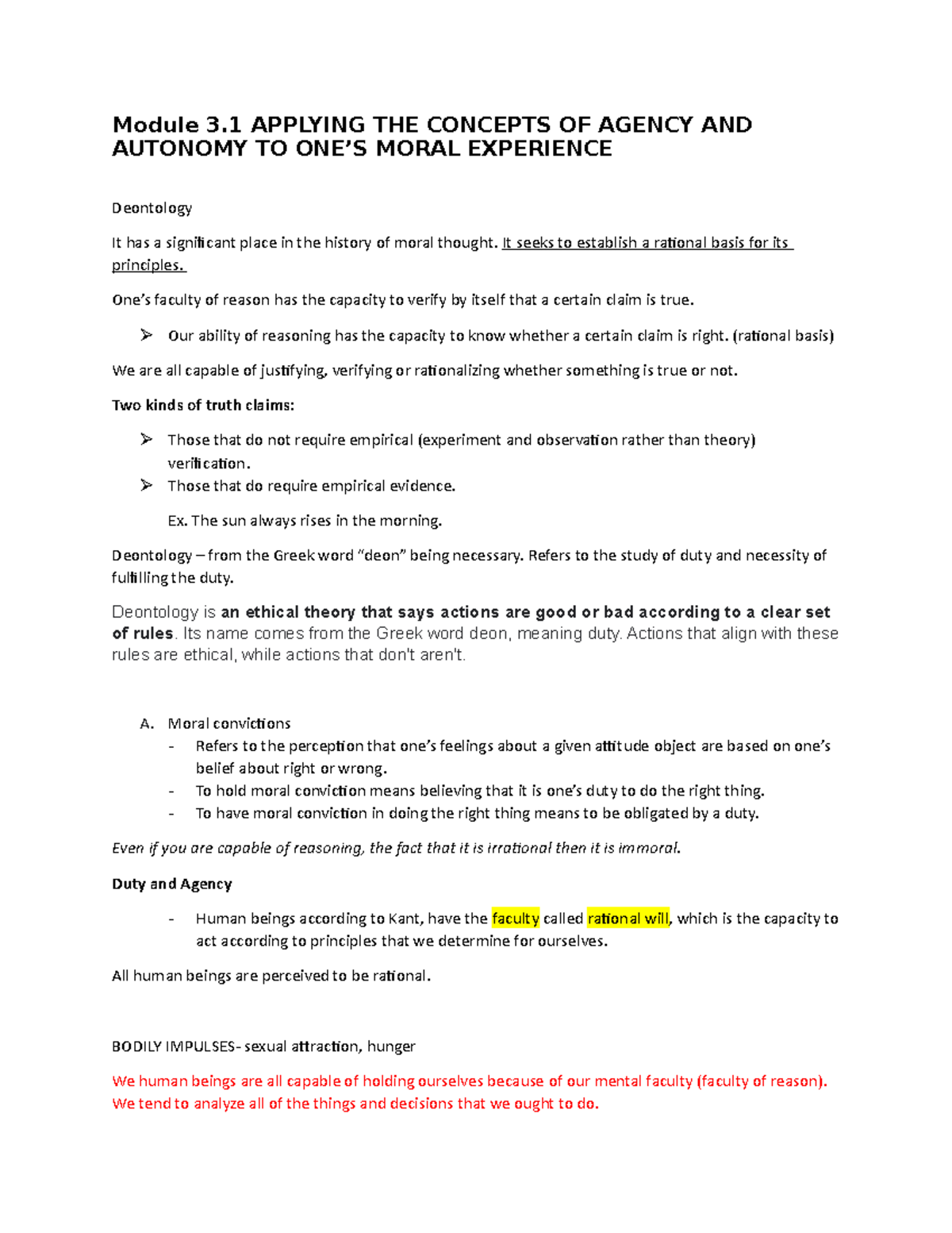 Philo Module 3 - Module 3 APPLYING THE CONCEPTS OF AGENCY AND AUTONOMY ...