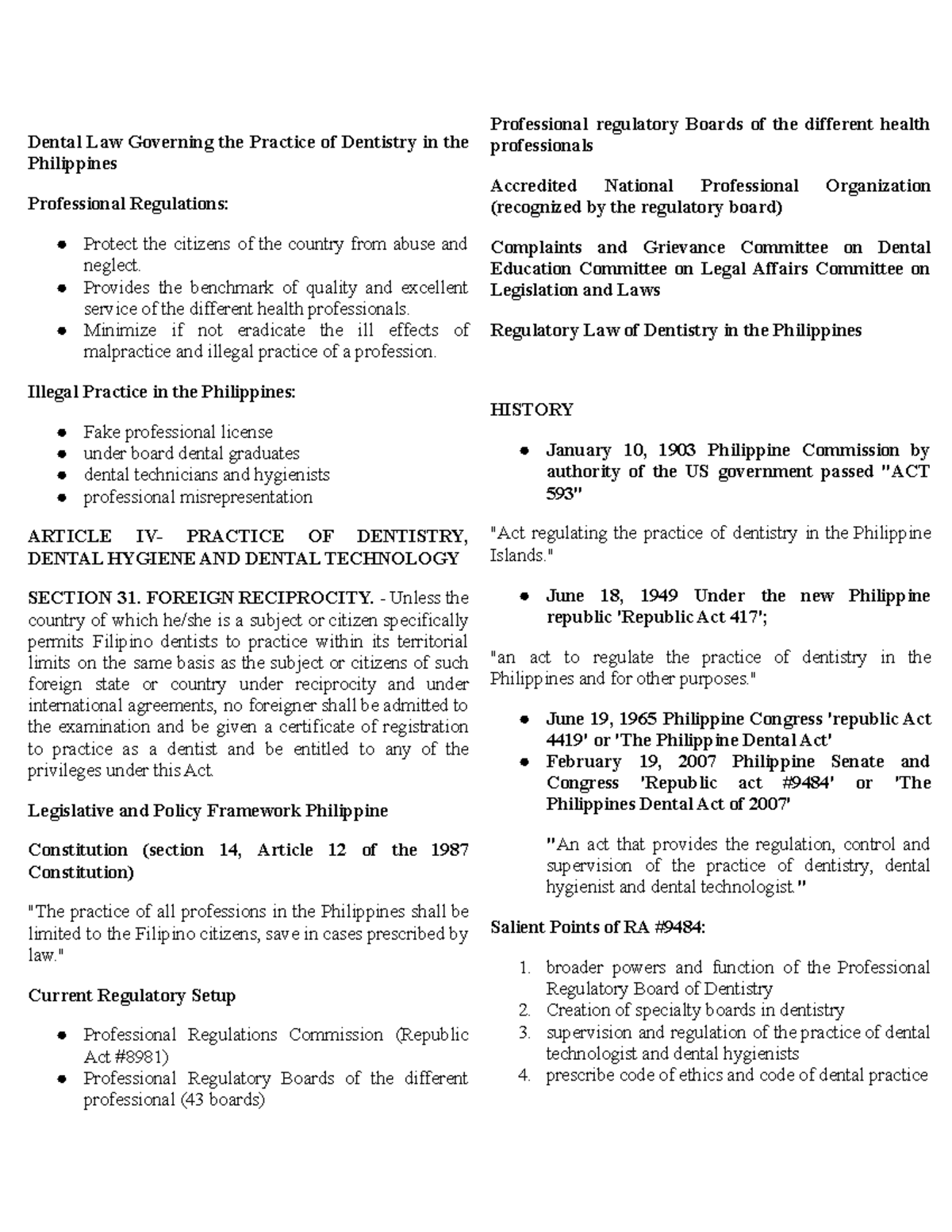 Persdent - 1st year - Dental Law Governing the Practice of Dentistry in ...
