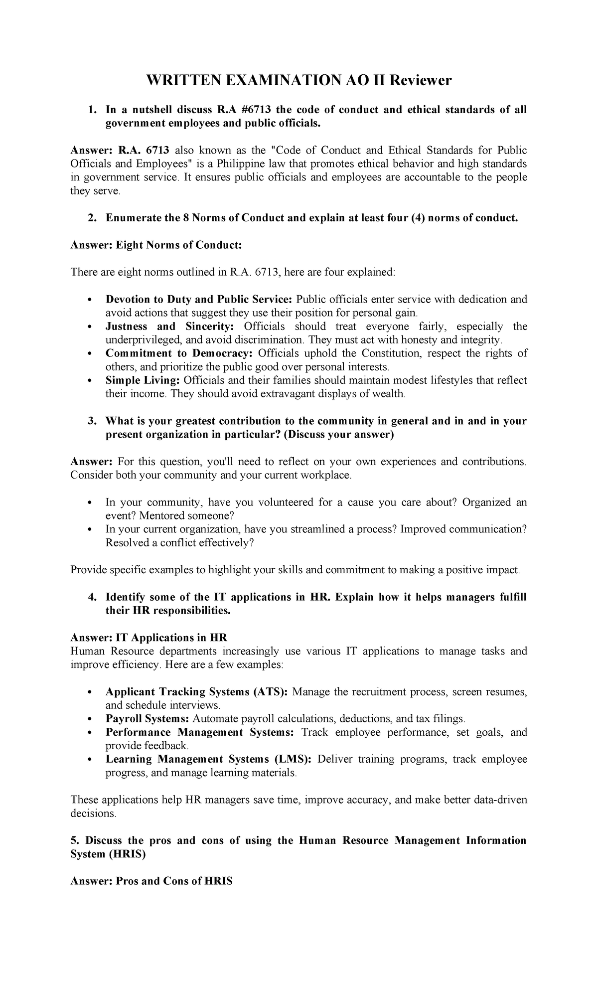 Written AND Skills Examination AO II Reviewer - WRITTEN EXAMINATION AO ...