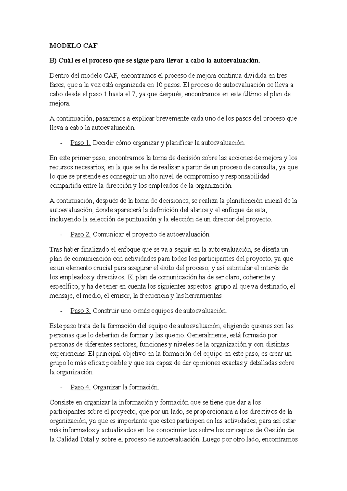Modelo CAF. Profesora Mª Teresa - MODELO CAF B) Cuál es el proceso que ...