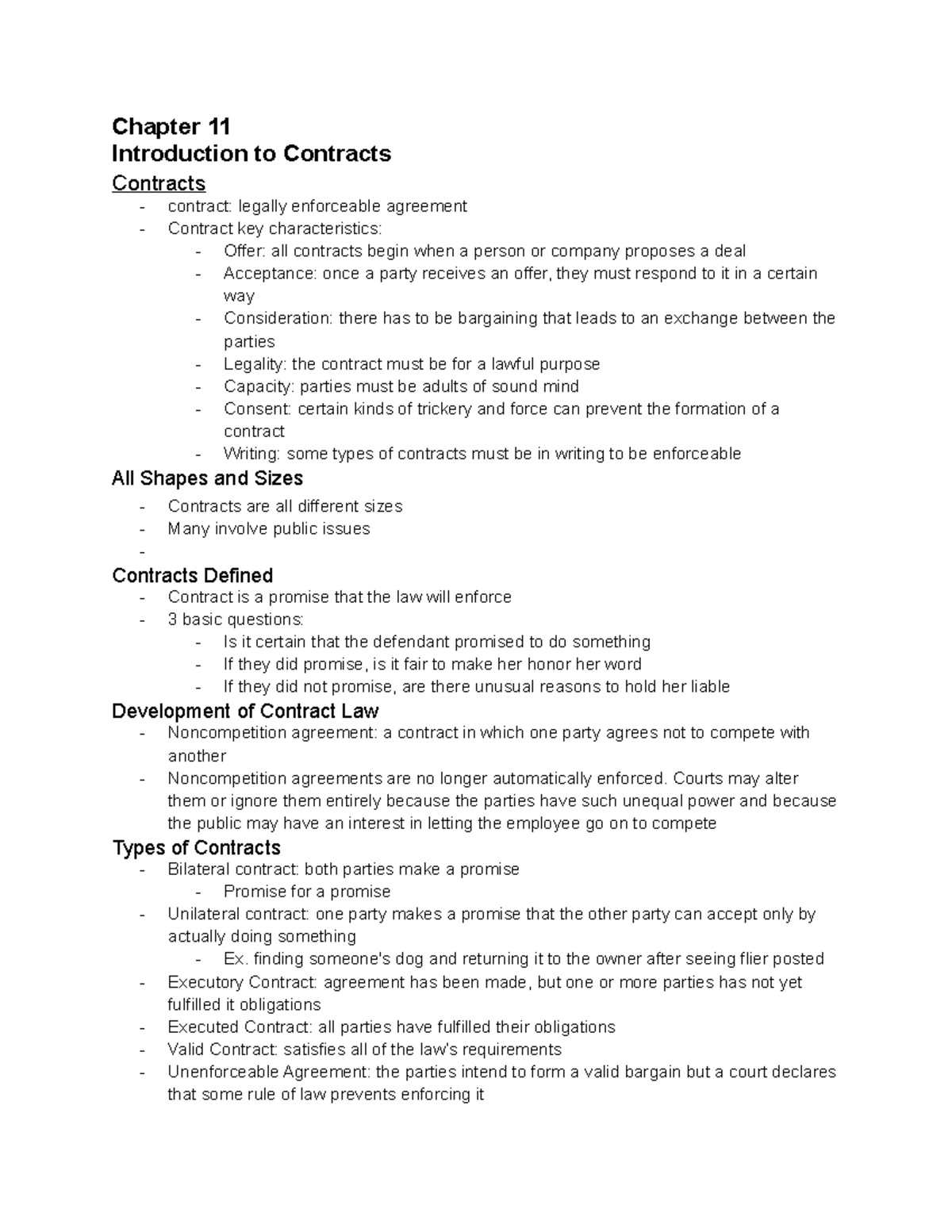 Intro to Contracts BUS250 - Chapter 11 Introduction to Contracts Contracts contract: legally ...