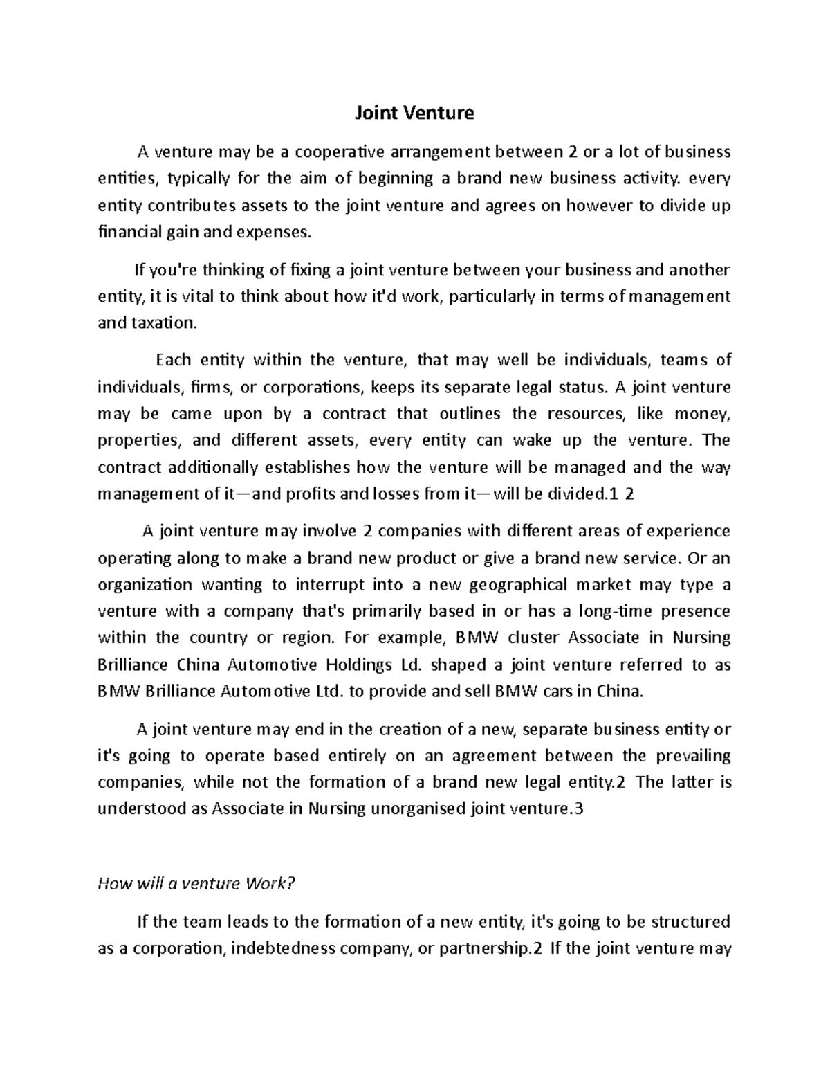 Joint Venture in Accounting - Joint Venture A venture may be a ...