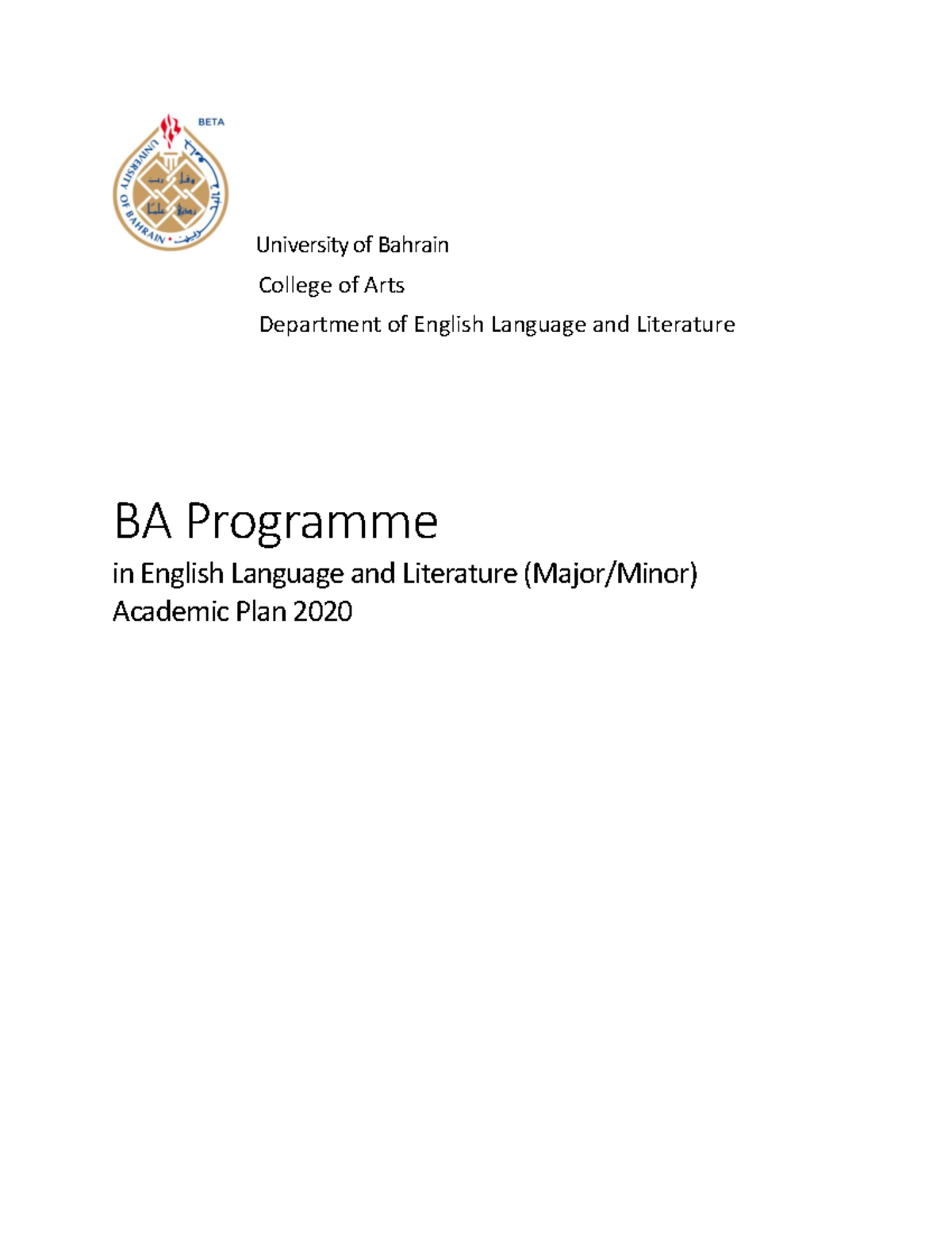 BA programme 2020 - University of Bahrain College of Arts Department of ...