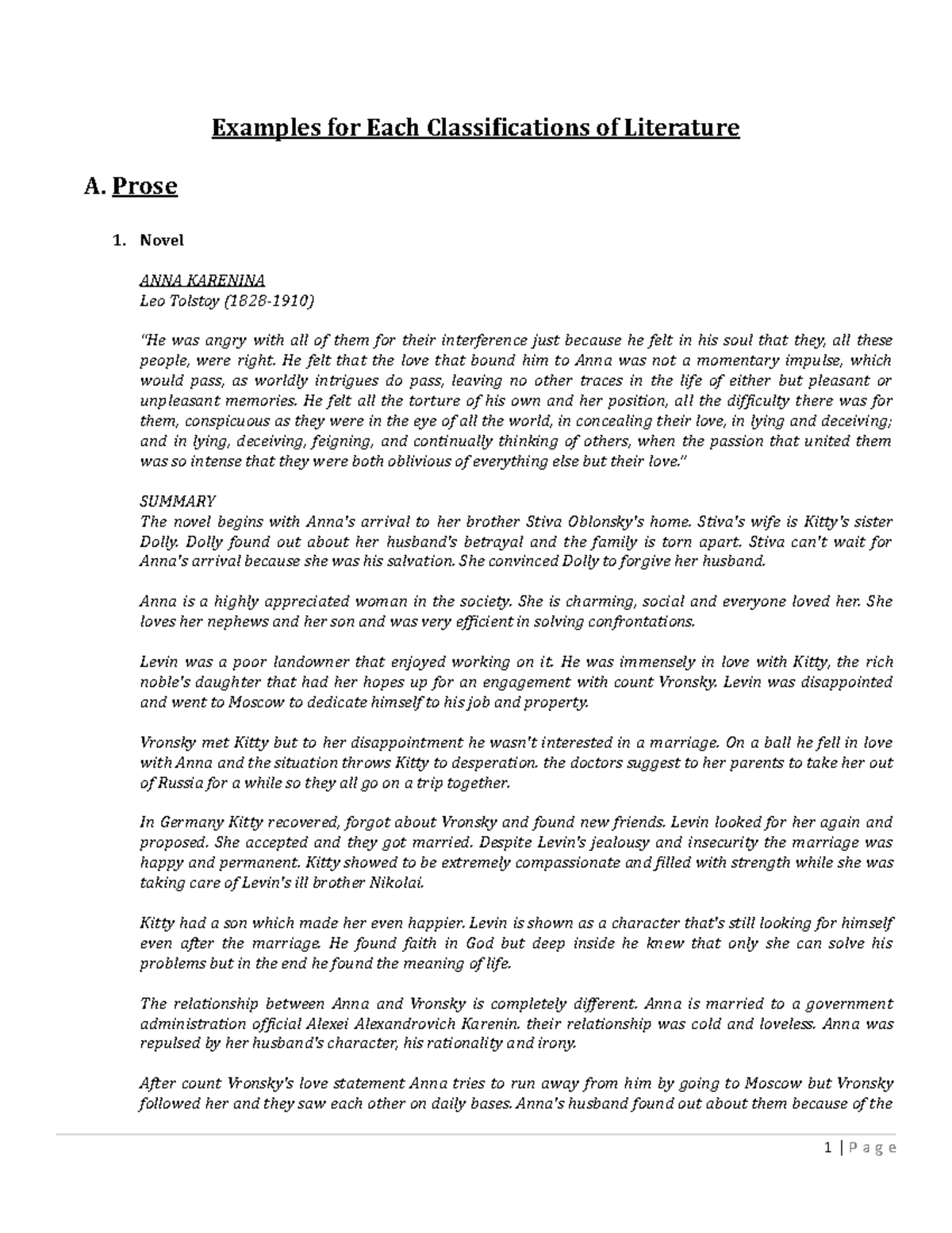 Examples of Different Classifications of Literature - Examples for Each ...