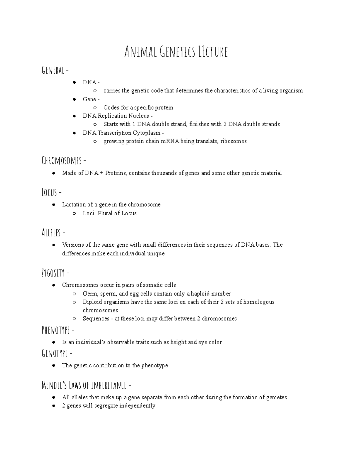 AVS Exam 2 Notes - Animal Genetics LEcture General - DNA - carries the ...