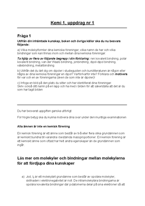 Kemi 1 Reaktion mellan väte och syre - Att tänka vid på vid reaktioner Vad betyder egentligen ...