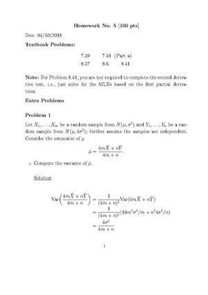Homework 1 Sol - Homework No. 1 [100 pts] Due: 02/08/ Textbook Problems ...