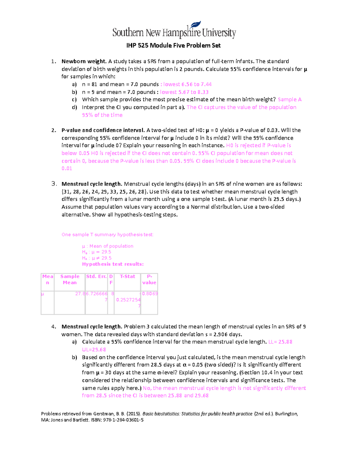 IHP 525 Module Five Problem Set homework - IHP 525 Module Five Problem ...