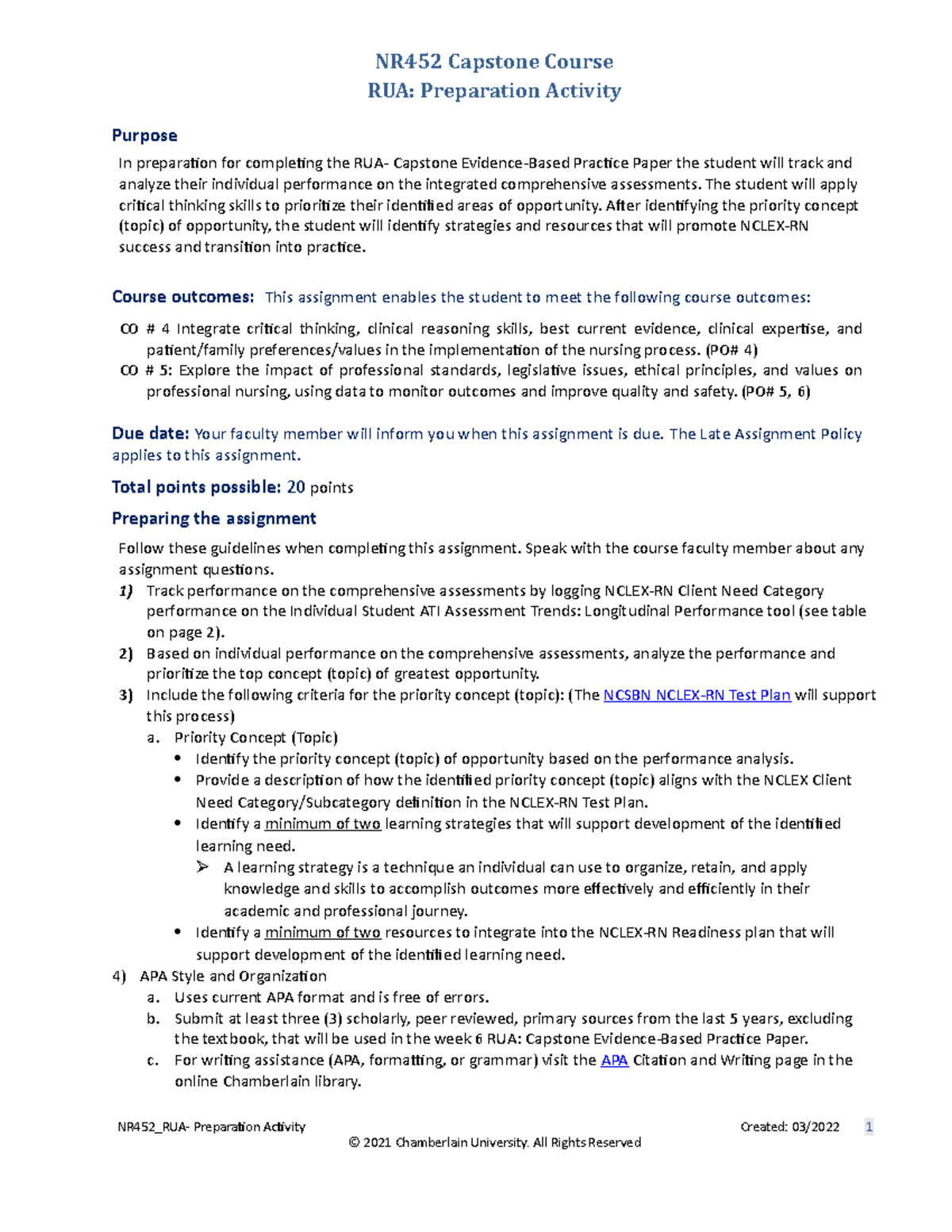 Final NR452-W3 RUA Preparation Activity V1MAR22 - NR452 Capstone Course ...