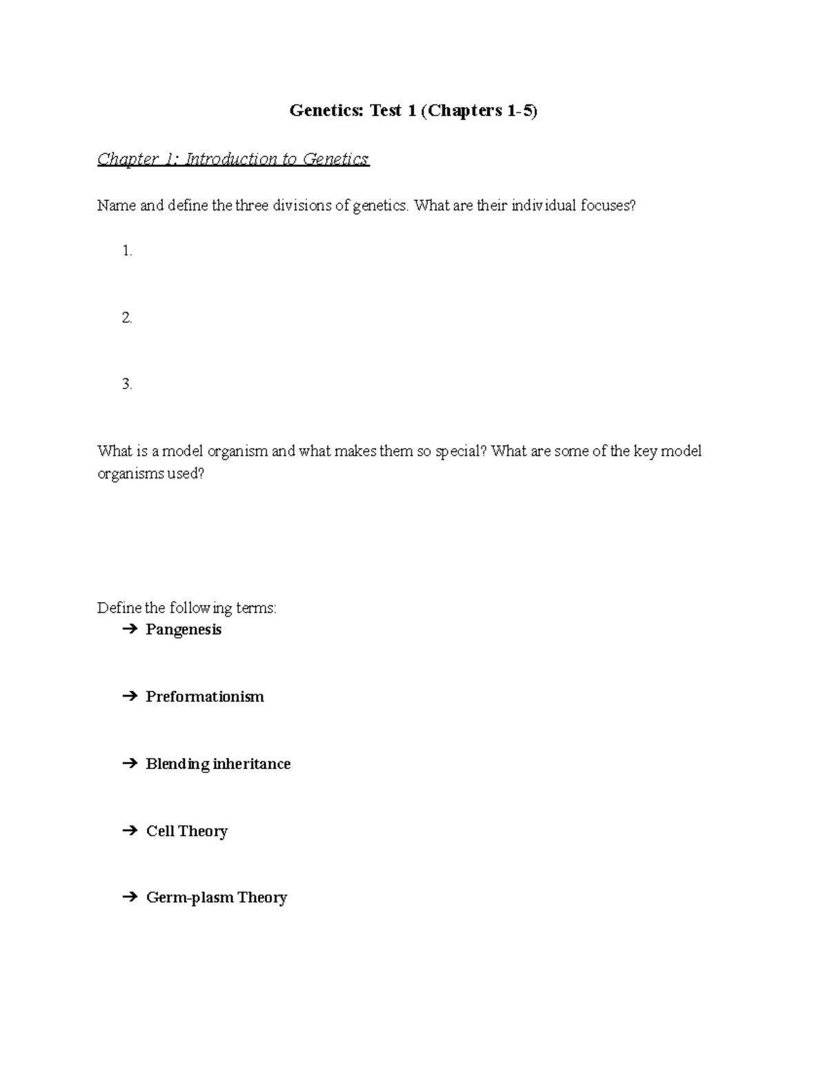 Test 1 Study Guide - Genetics Test 1- Jonathan Miles - BIO 2306 ...