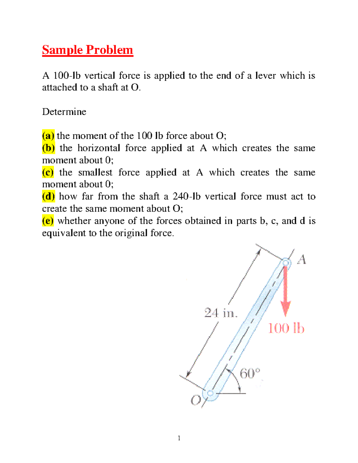 06-Moment of a Force in 2D Class Problems - Sample Problem A 100-lb ...