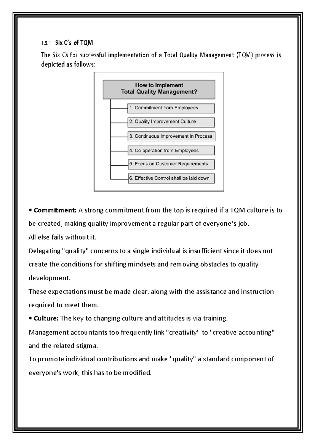 Six C’s of TQM - Six C’s of TQM - 1.2 Six C’s of TQM The Six Cs for ...