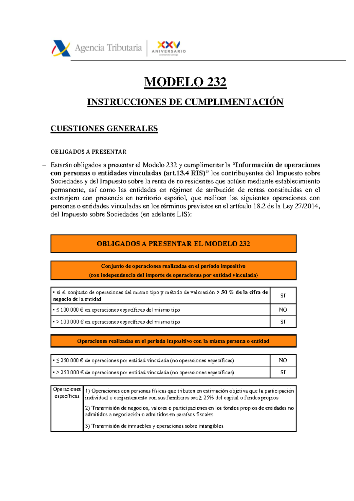 Instrucciones Modelo 232 - MODELO 232 INSTRUCCIONES DE CUMPLIMENTACIÓN ...