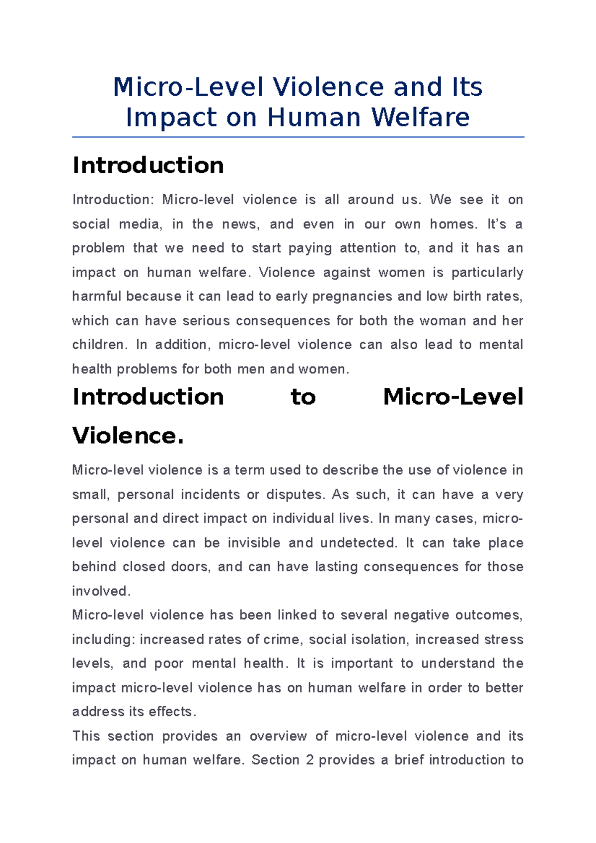 Micro-Level Violence and Its Impact on Human Welfare - Micro-Level ...