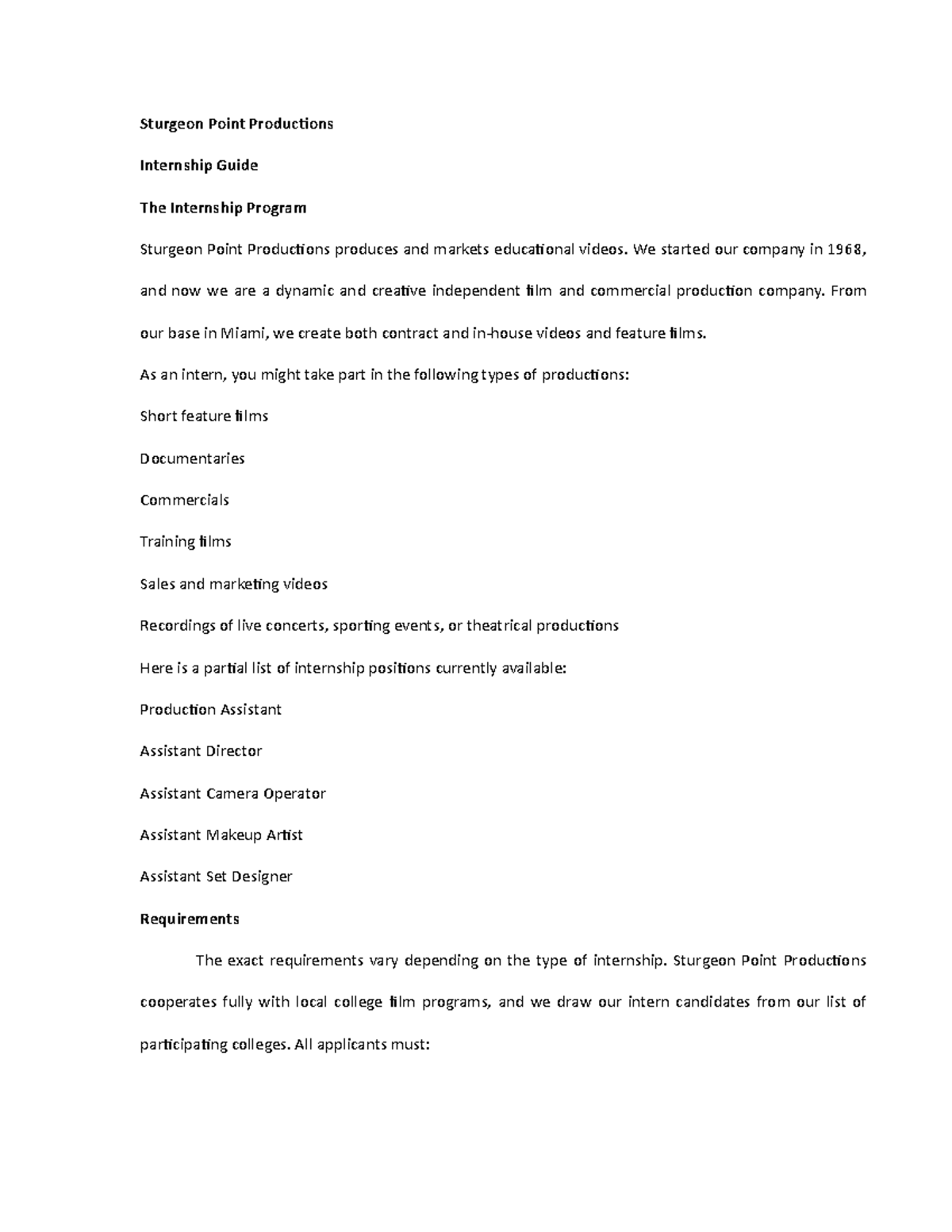 W01B Programs-1-1 - dfggh - Sturgeon Point Productions Internship Guide ...