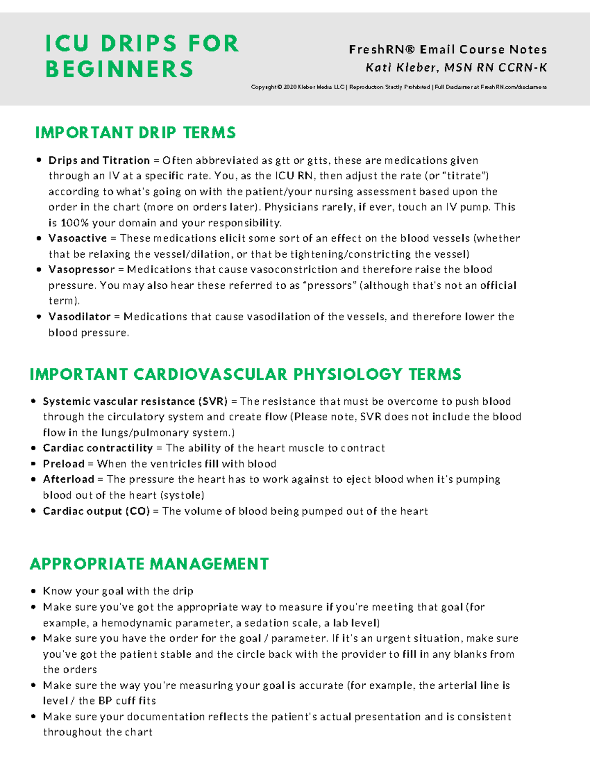 Fresh RN ICU Drips Email Course Summary - Systemic vascular resistance ...