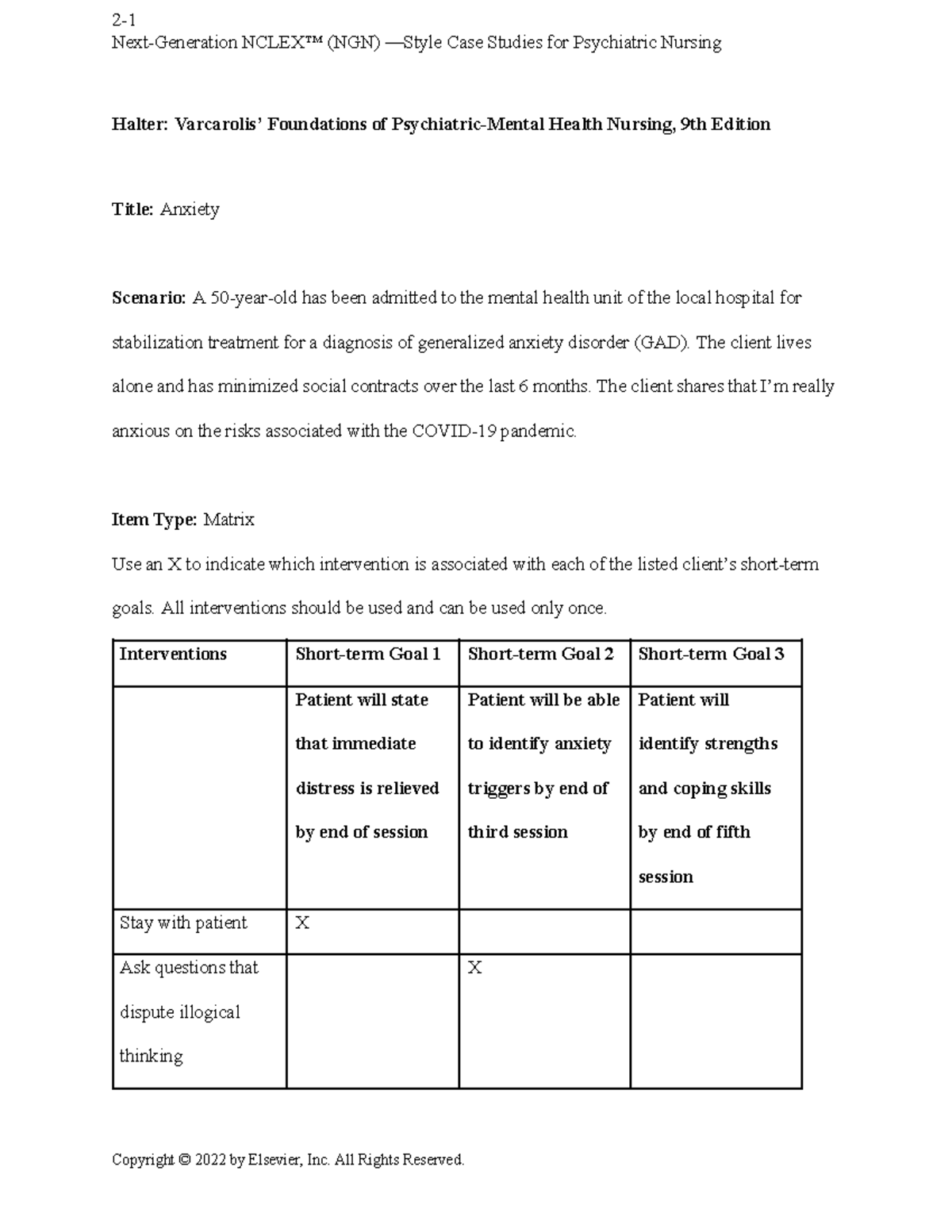 NUR 2890 Anxiety Case Study - 2-1Next-Generation NCLEX™ (NGN) —Style ...