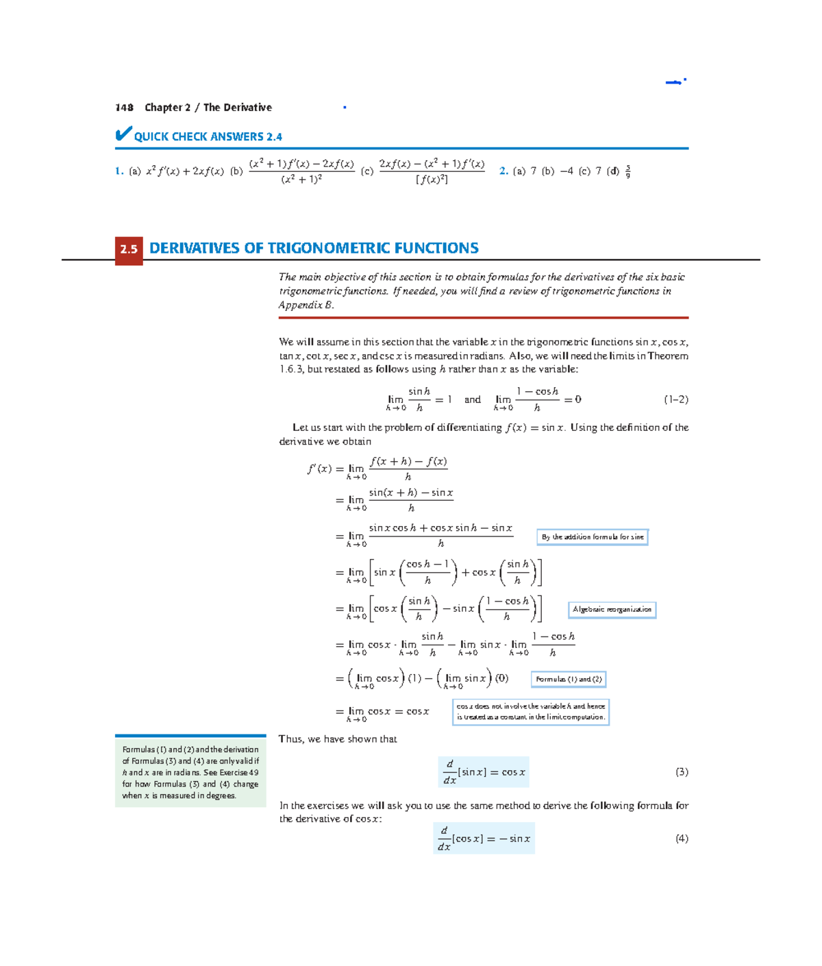 MATH CH2-5 - math work - 148 Chapter 2 / The Derivative QUICK CHECK ...