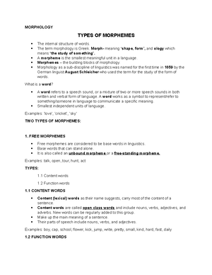 Morphological Structure - MORPHOLOGICAL STRUCTURE Morphological ...
