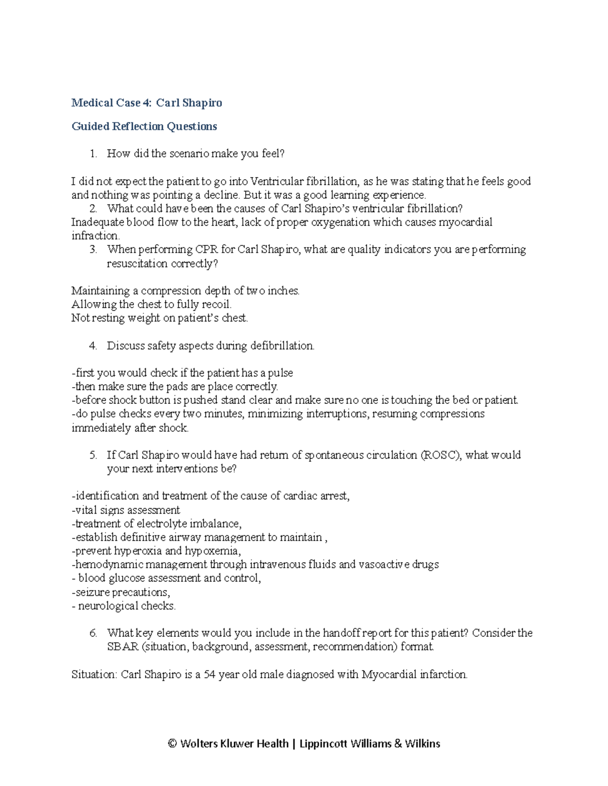 Carl Shapiro reflection - Medical Case 4: Carl Shapiro Guided ...