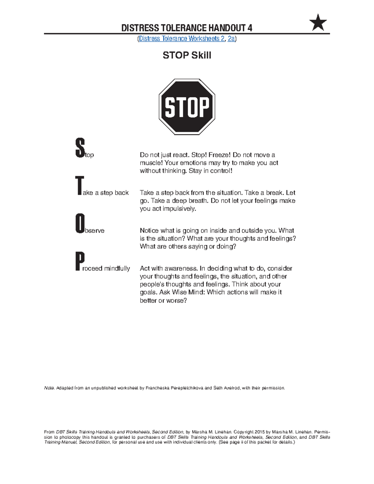 distress tolerance - worksheet - From DBT Skills Training Handouts and ...