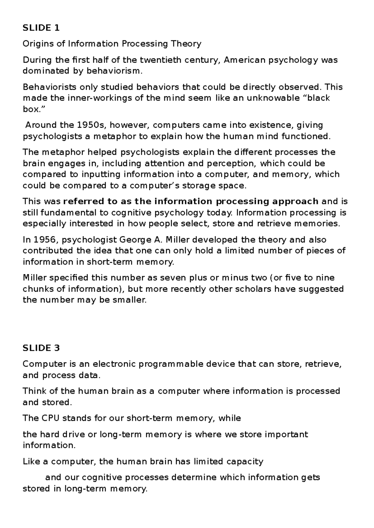 INFO Processing Report - SLIDE 1 Origins of Information Processing ...