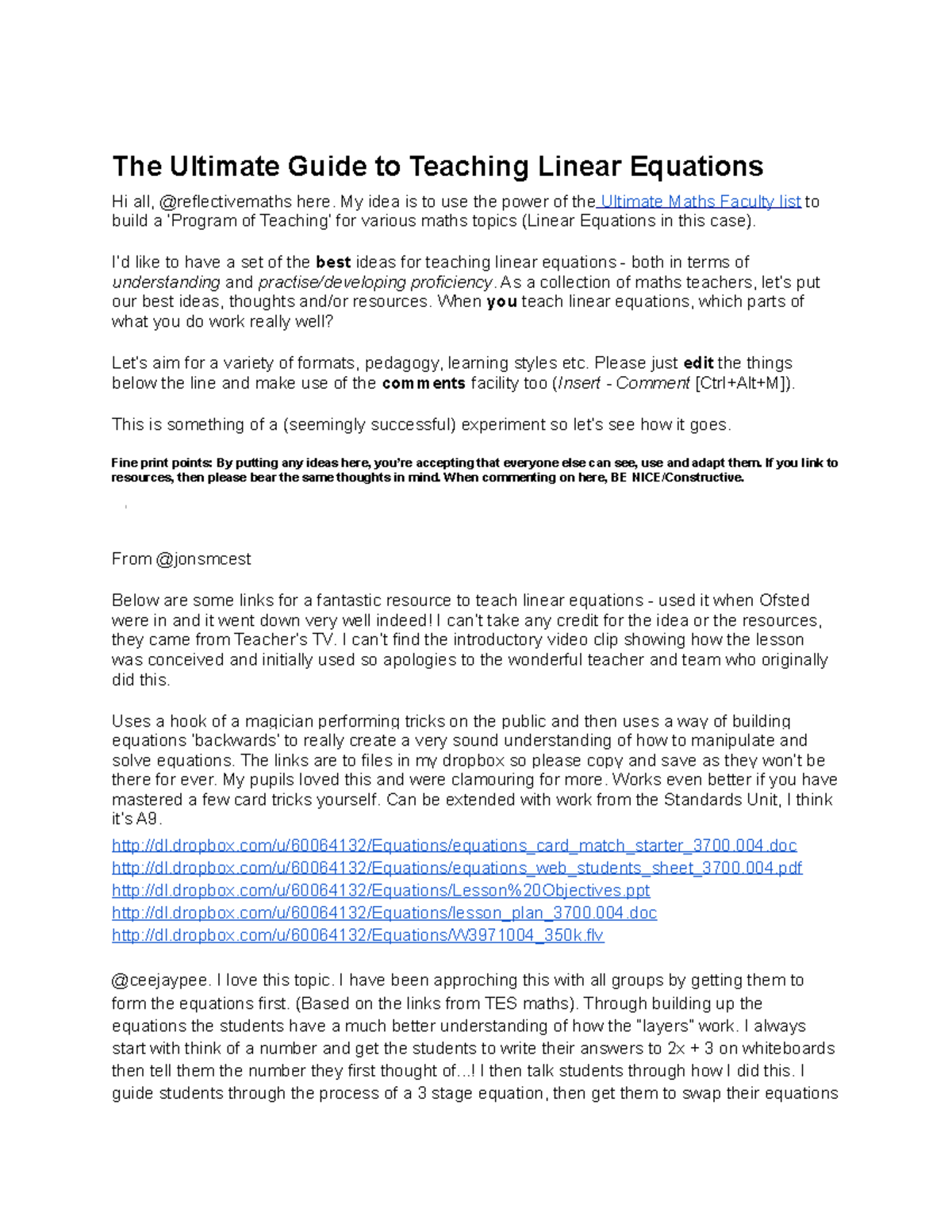 Linear Equations - lecture notes - The Ultimate Guide to Teaching ...