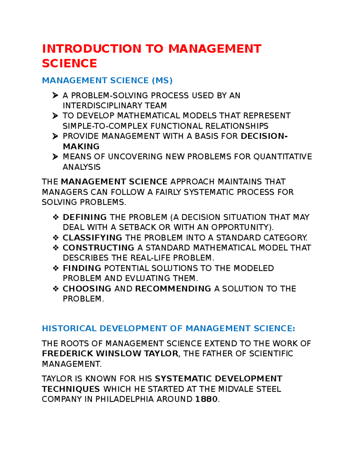 Management Science Prelim Reviewer - INTRODUCTION TO MANAGEMENT SCIENCE ...
