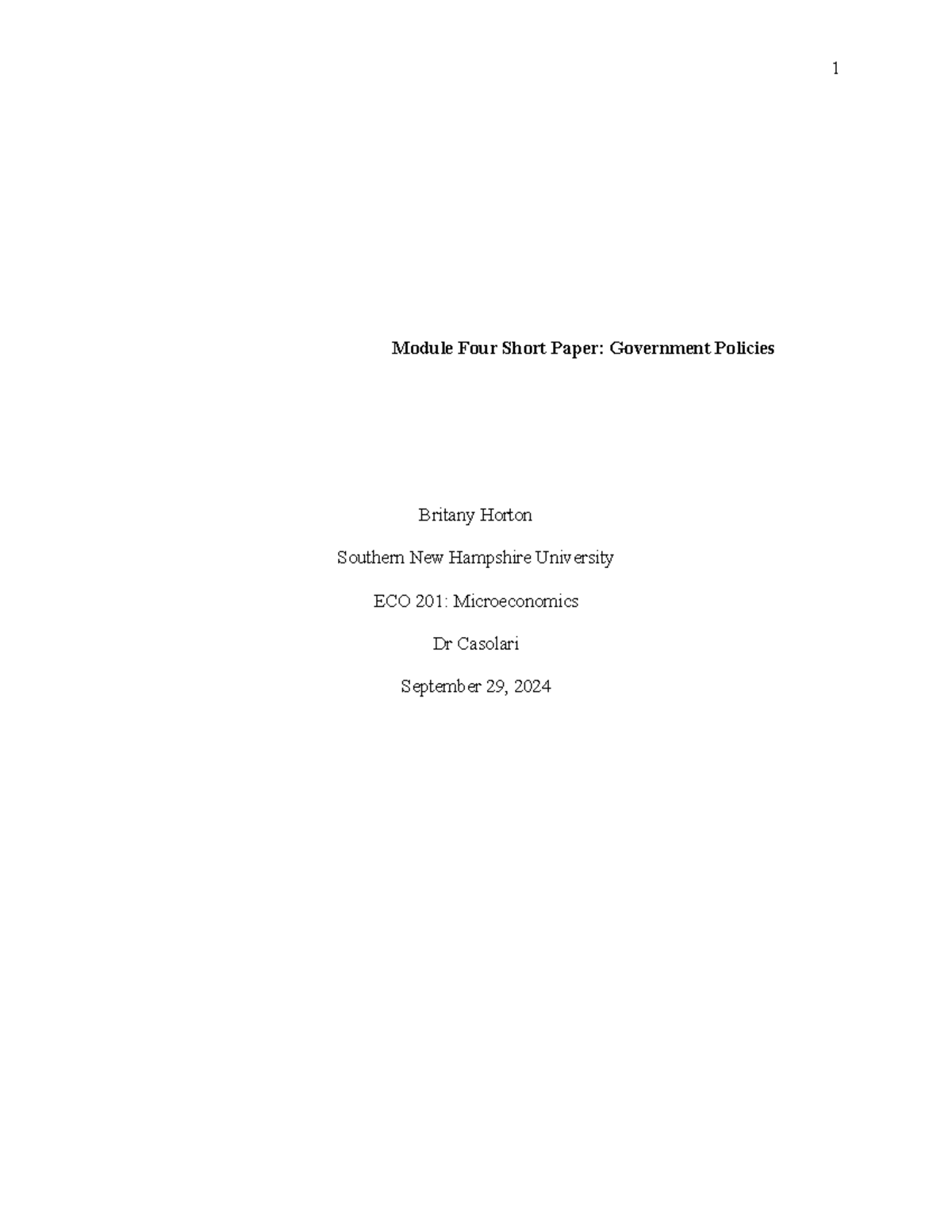 ECO 201 Module Four Short Paper Completed - Module Four Short Paper ...