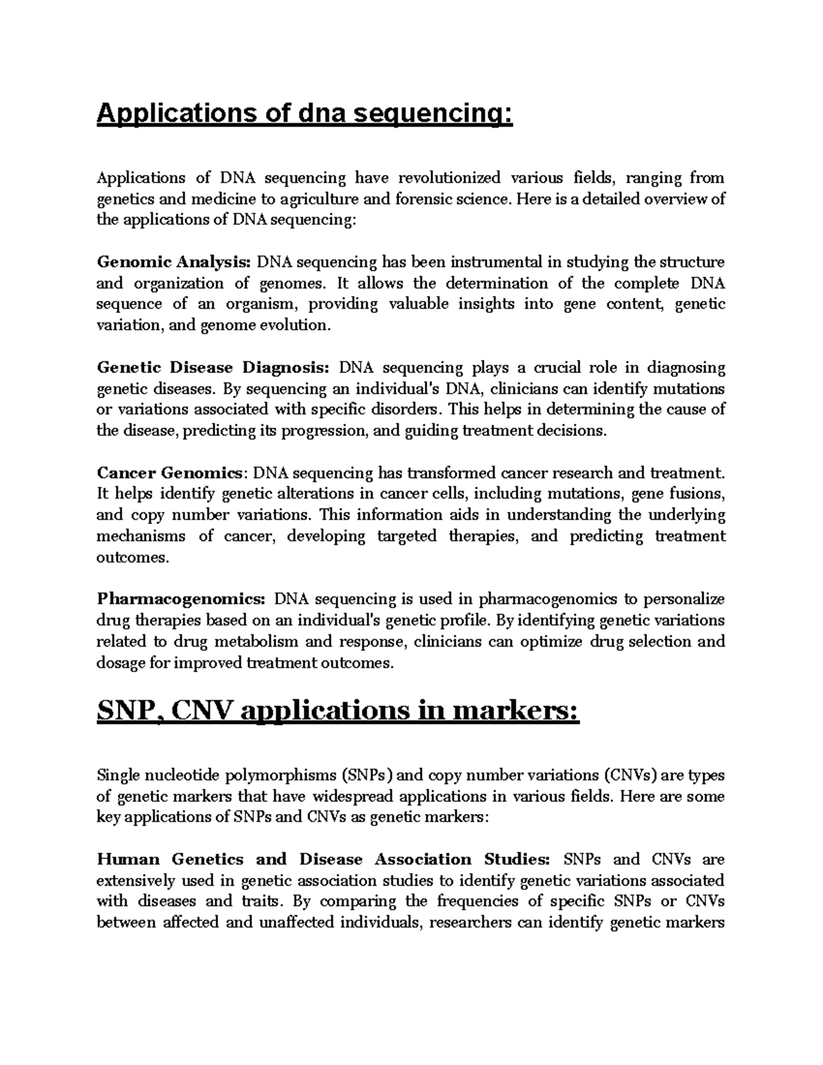 end sem preparation notes - Applications of dna sequencing ...