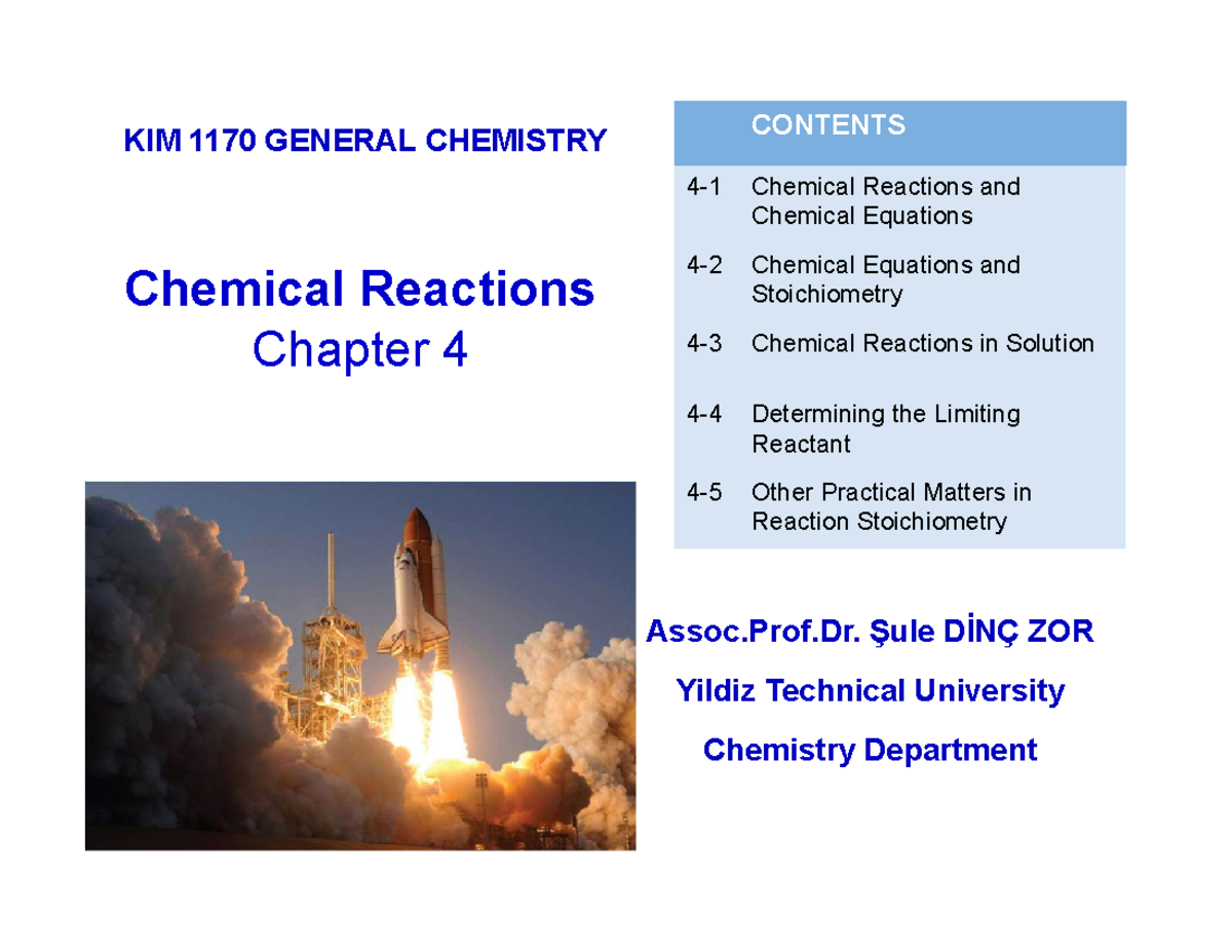 KIM1170 Chapter 4 All Notes - Chemical Reactions Chapter 4 CONTENTS 4-1 ...