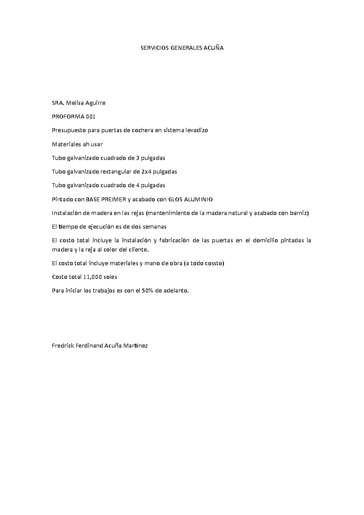 Servicios Generales Acuña - SERVICIOS GENERALES ACUÑA SRA. Melisa ...