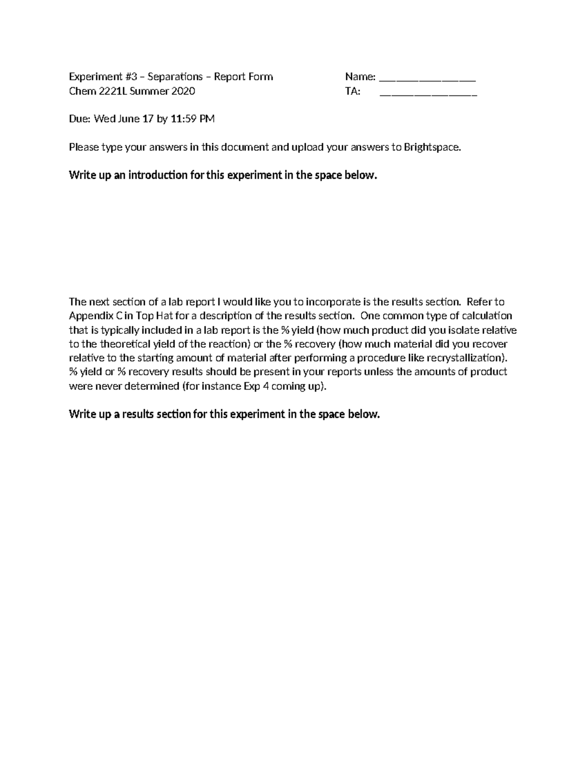 L3 Separations Report Form - Experiment #3 – Separations – Report Form ...