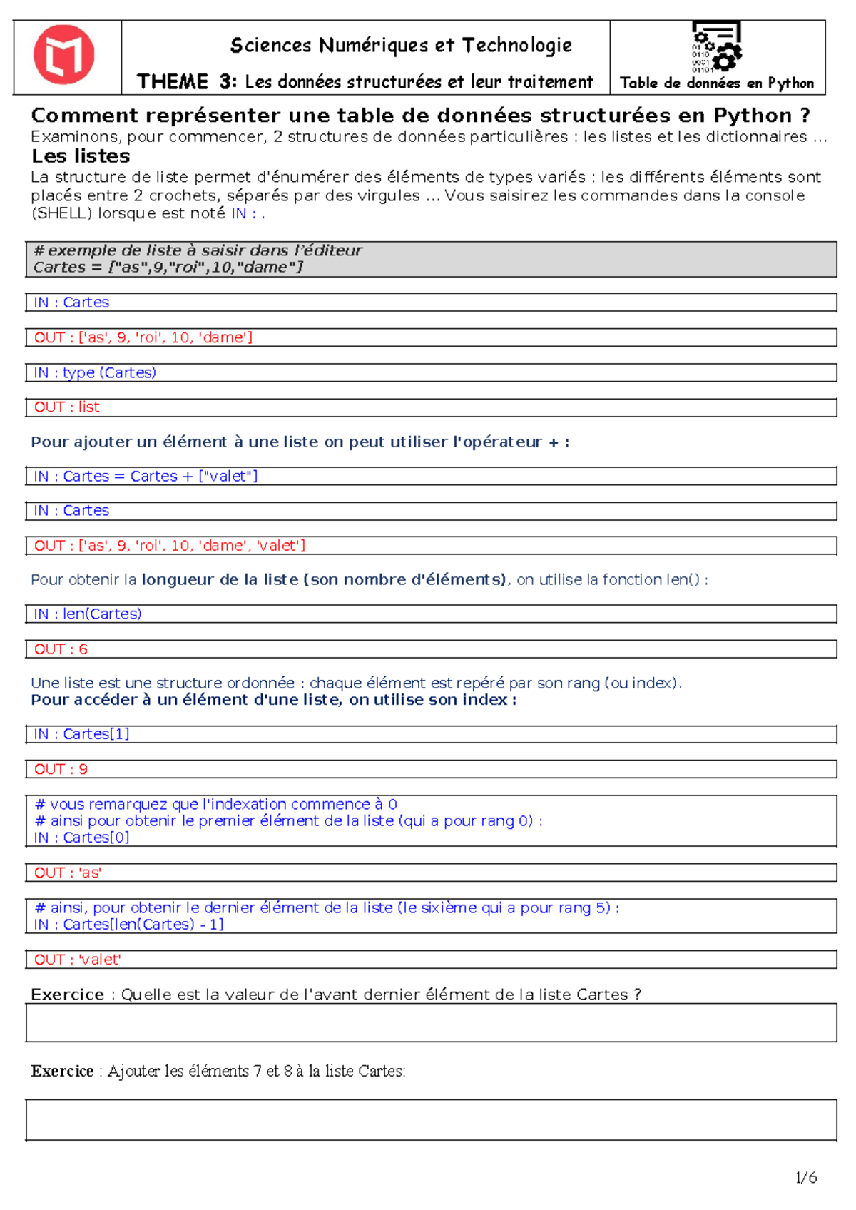 6 Table de données en Python - THEME 3: Les données structurées et leur ...