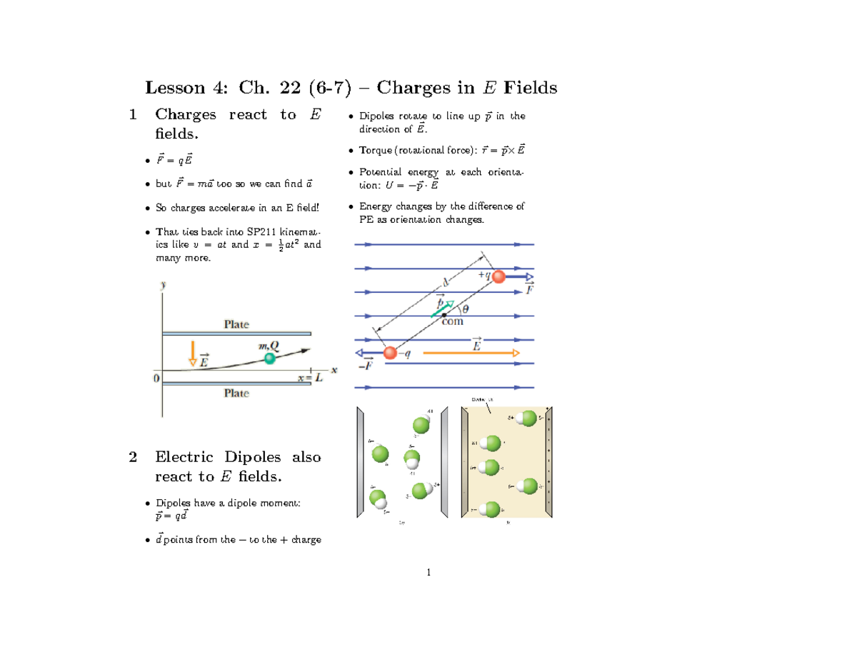 Lesson 04 Charges in Electric Fields - Lesson 4: Ch. 22 (6-7) – Charges ...