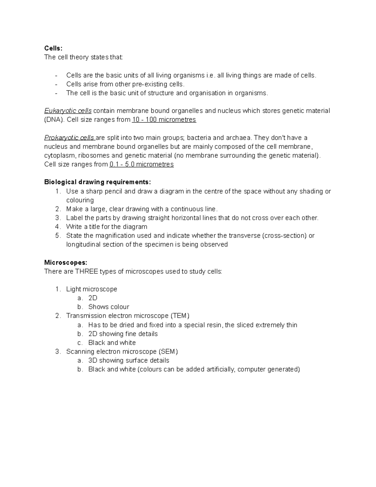 Year 11 Biology 4 2022 (Notes) - Cells: The cell theory states that ...